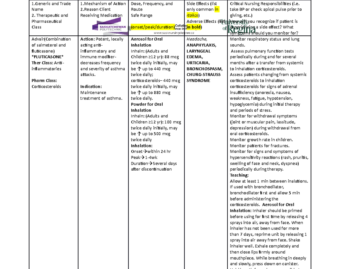 Fluticasone-advair - Janelle Peet is the professor - 1 and Trade Name 2 ...