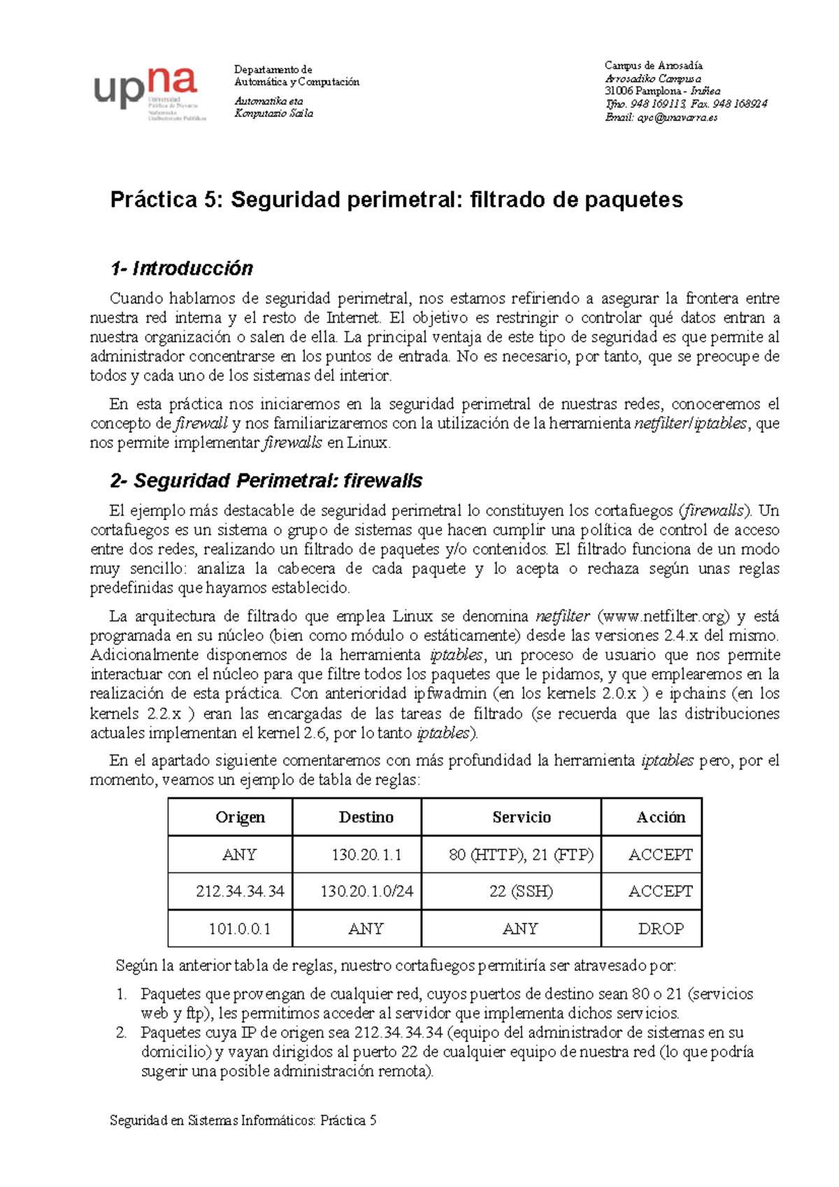 Practica 5 Seguridad perimetral Filtrado de paquetes - Departamento de ...