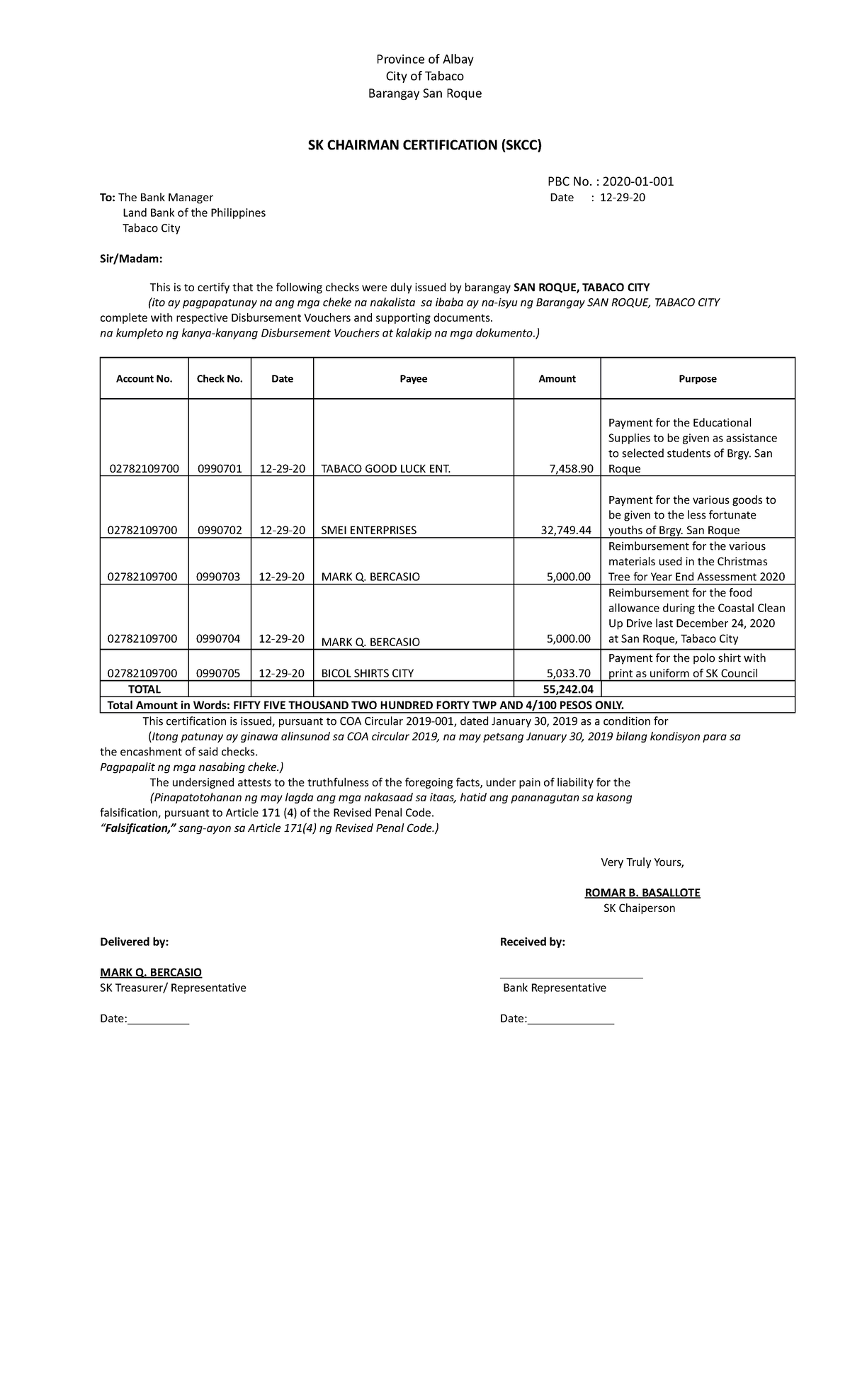 SKCC V2 - Reso 04 Change of signatories to Landbank - City of Tabaco ...
