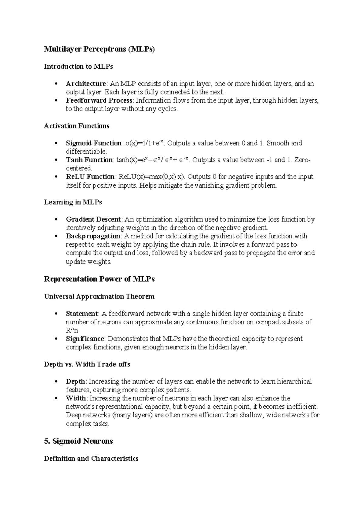 DL Print 1 - deep learning unit 1 notes - Multilayer Perceptrons (MLPs ...