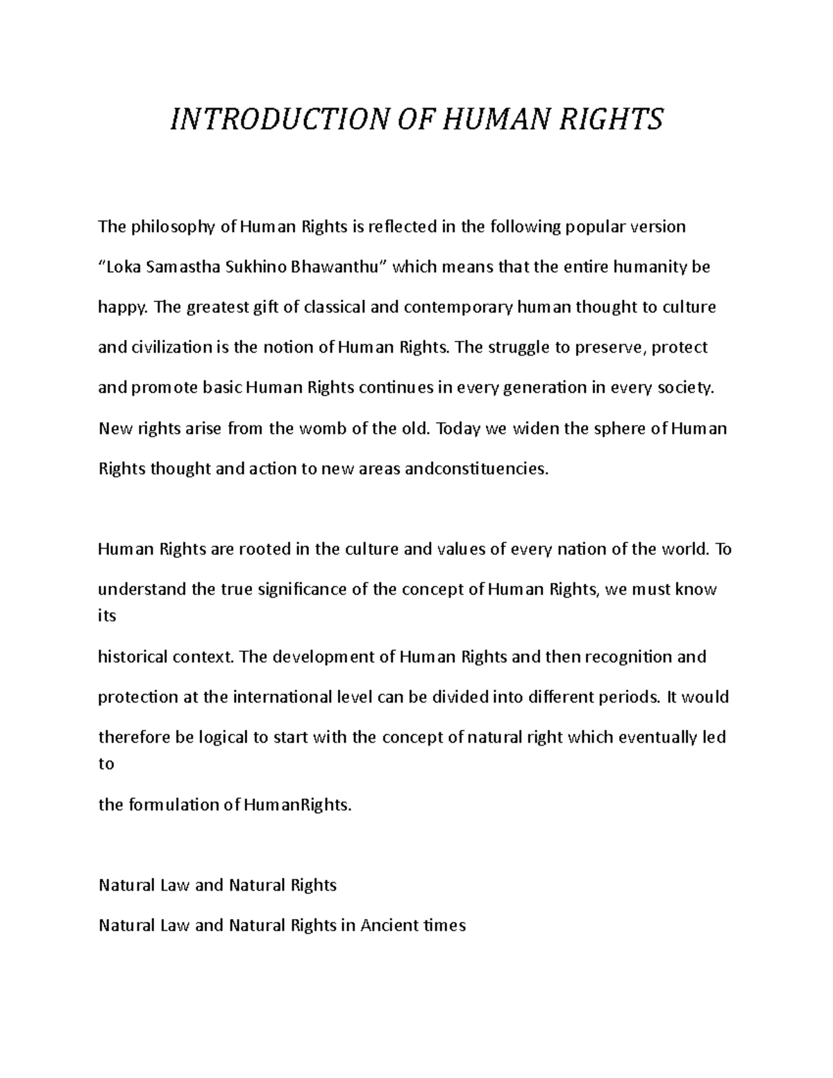 Introduction OF Human Rights - INTRODUCTION OF HUMAN RIGHTS The ...