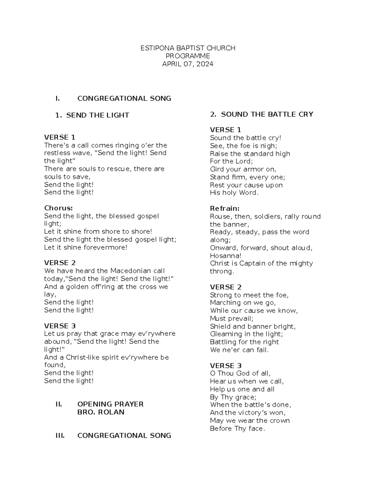 April 7 Program - ESTIPONA BAPTIST CHURCH PROGRAMME APRIL 07, 2024 I ...