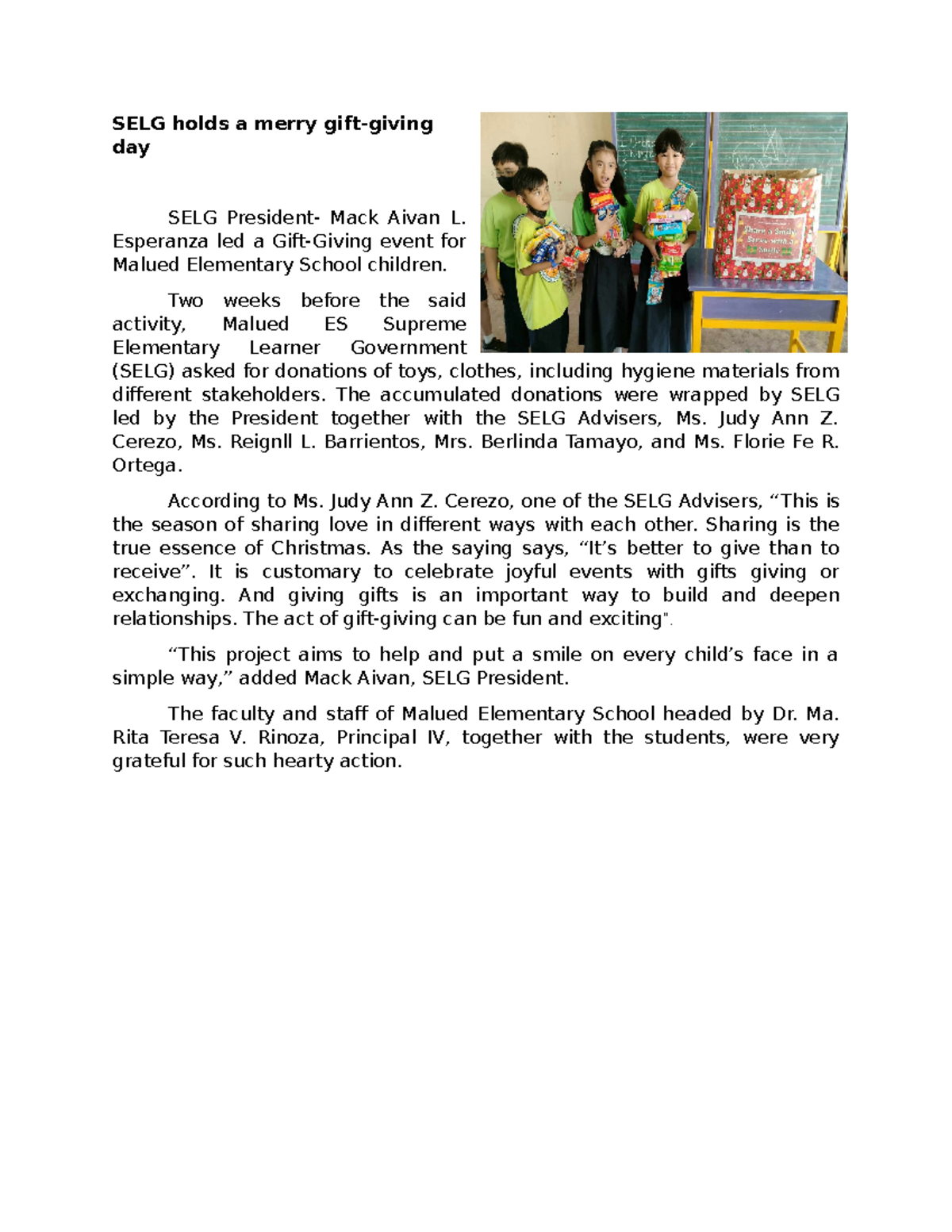 SELG holds a merry gift - A short description about SELG - SELG holds a ...