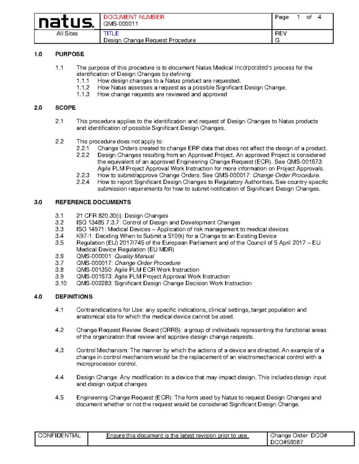 QMS 000011 Design Change Request Procedure Rev G QMS All Sites TITLE