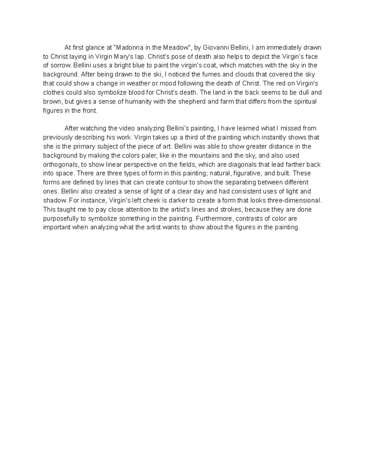 ILS short writing assignment - At first glance at “Madonna in the ...