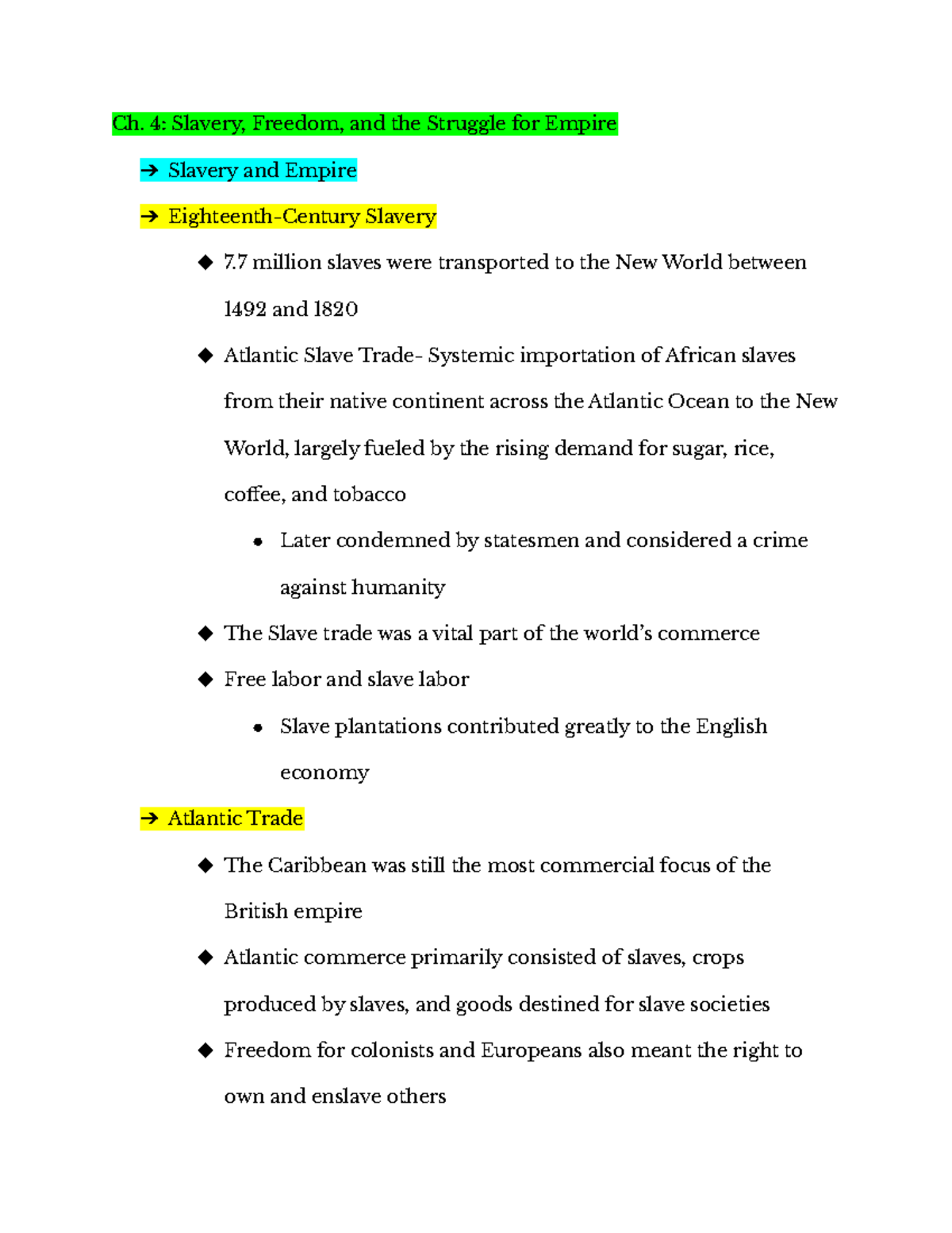 HIST 101 Ch. 4.1 Notes - Ch. 4: Slavery, Freedom, and the Struggle for ...