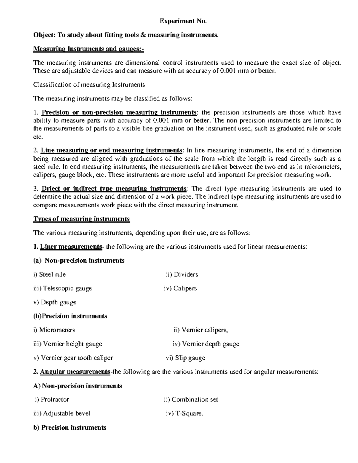 P1-Fitting-Mfg - Fitting practical notes. - Experiment No. Object: To ...