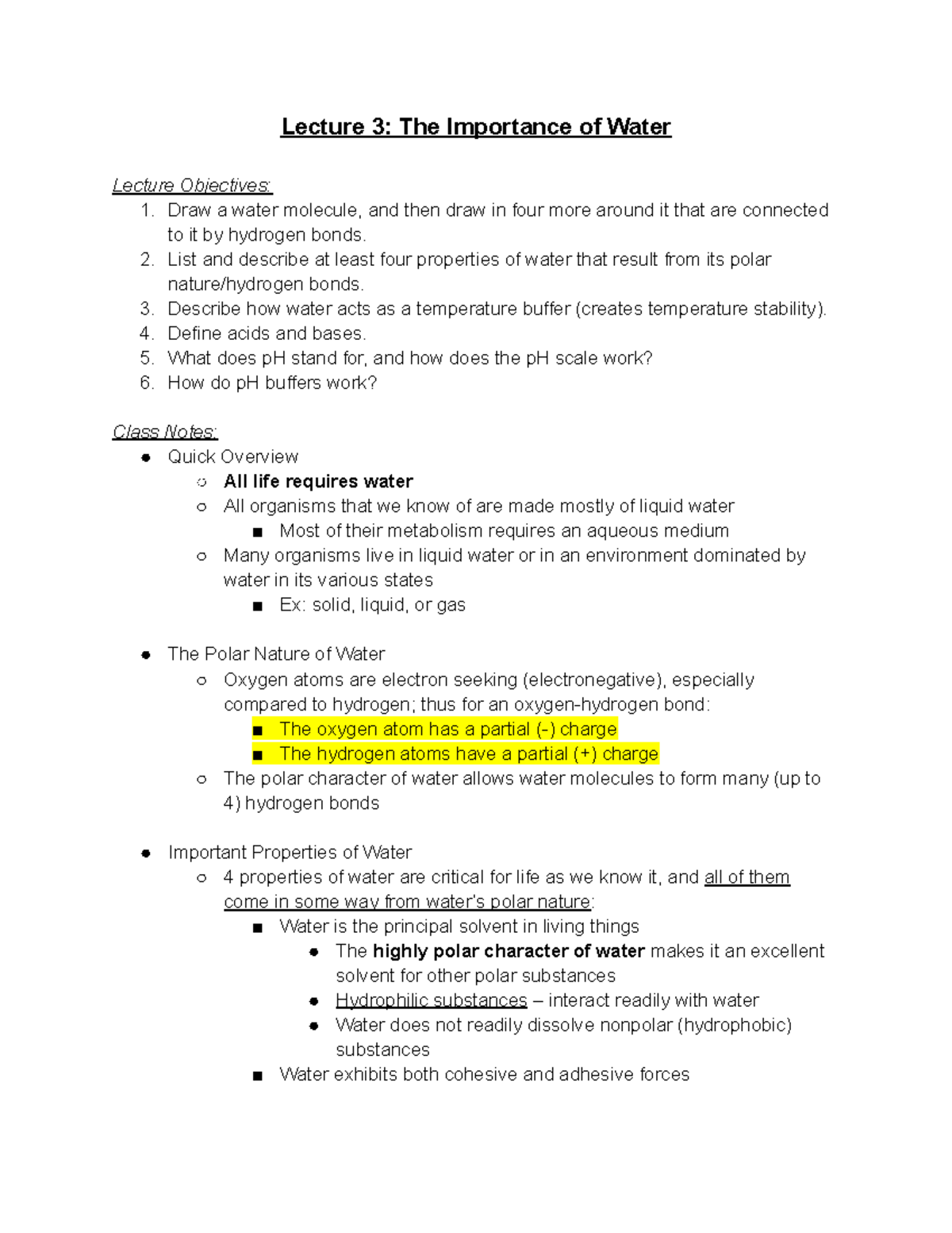 Importance of water lecture - Lecture 3: The Importance of Water ...