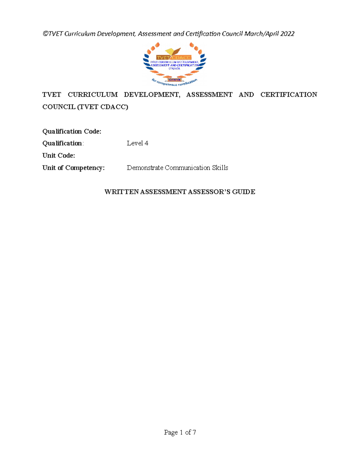 Communication Skills Assessor Guide- Level 4 - TVET CURRICULUM ...