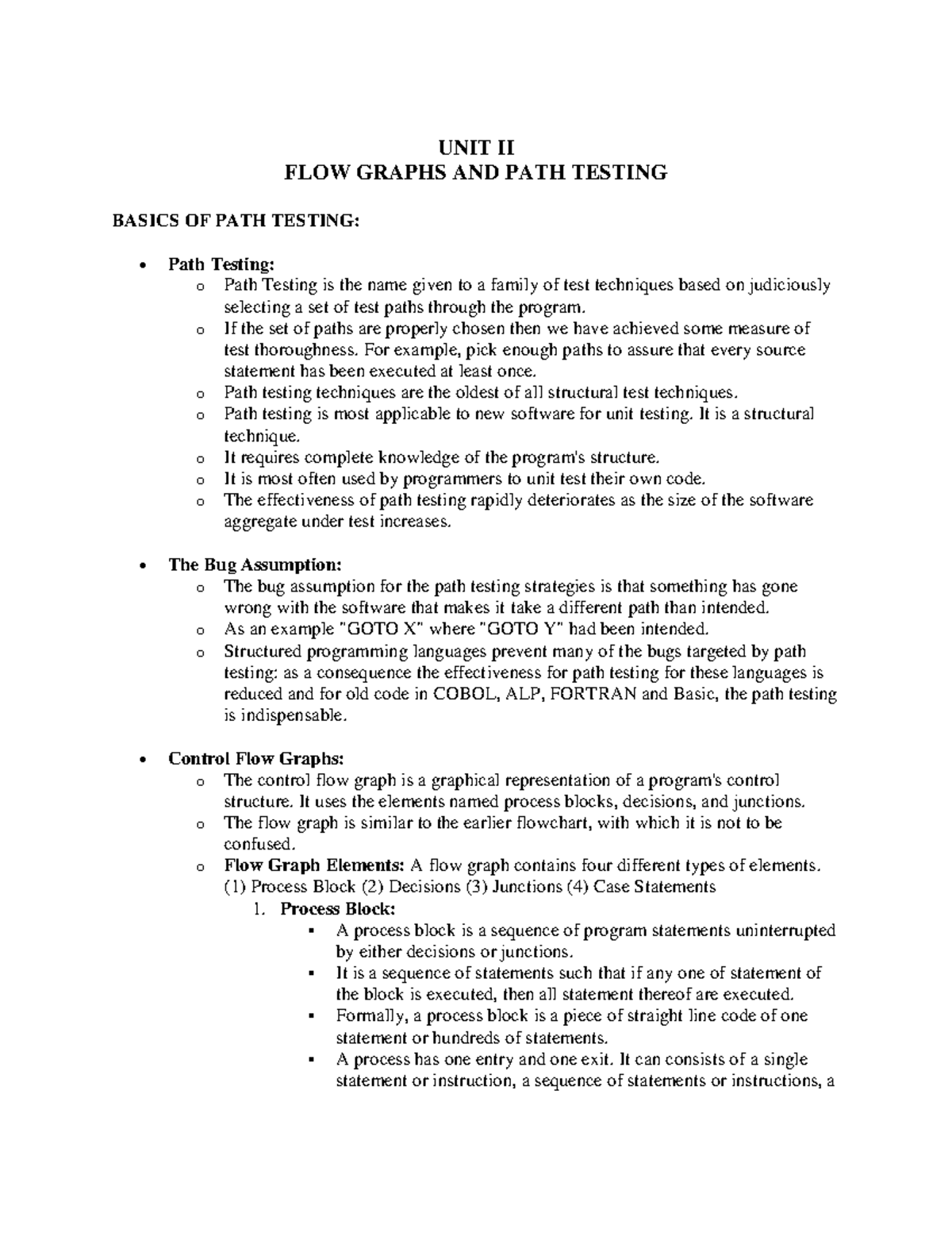Flow Graphs And Path Testing Unit Ii Flow Graphs And Path Testing Basics Of Path Testing Path