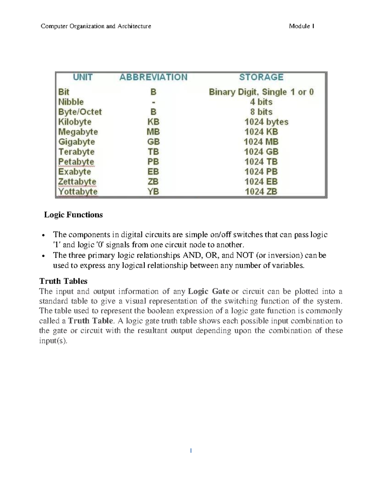 Coa Module 1 Coa Notes Logic Functions The Components In Digital Circuits Are Simple Onoff