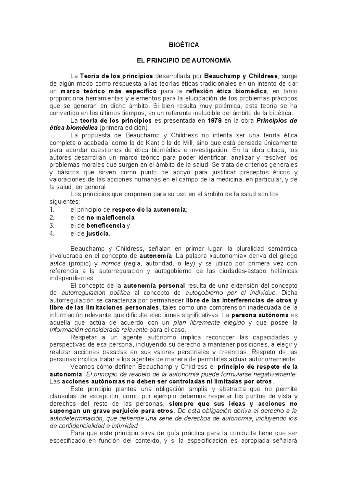 Principio DE Autonomía - BIOÉTICA EL PRINCIPIO DE AUTONOMÍA La Teoría ...