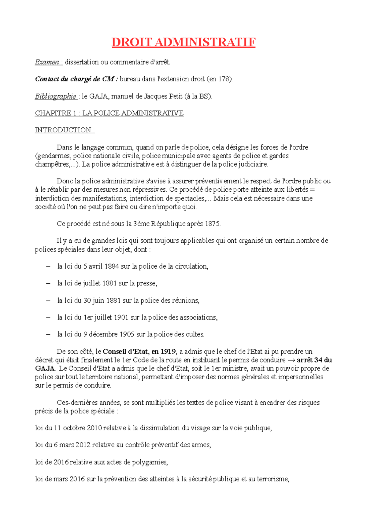CM Droit Administratif L2 - S2 cours - DROIT ADMINISTRATIF Examen ...
