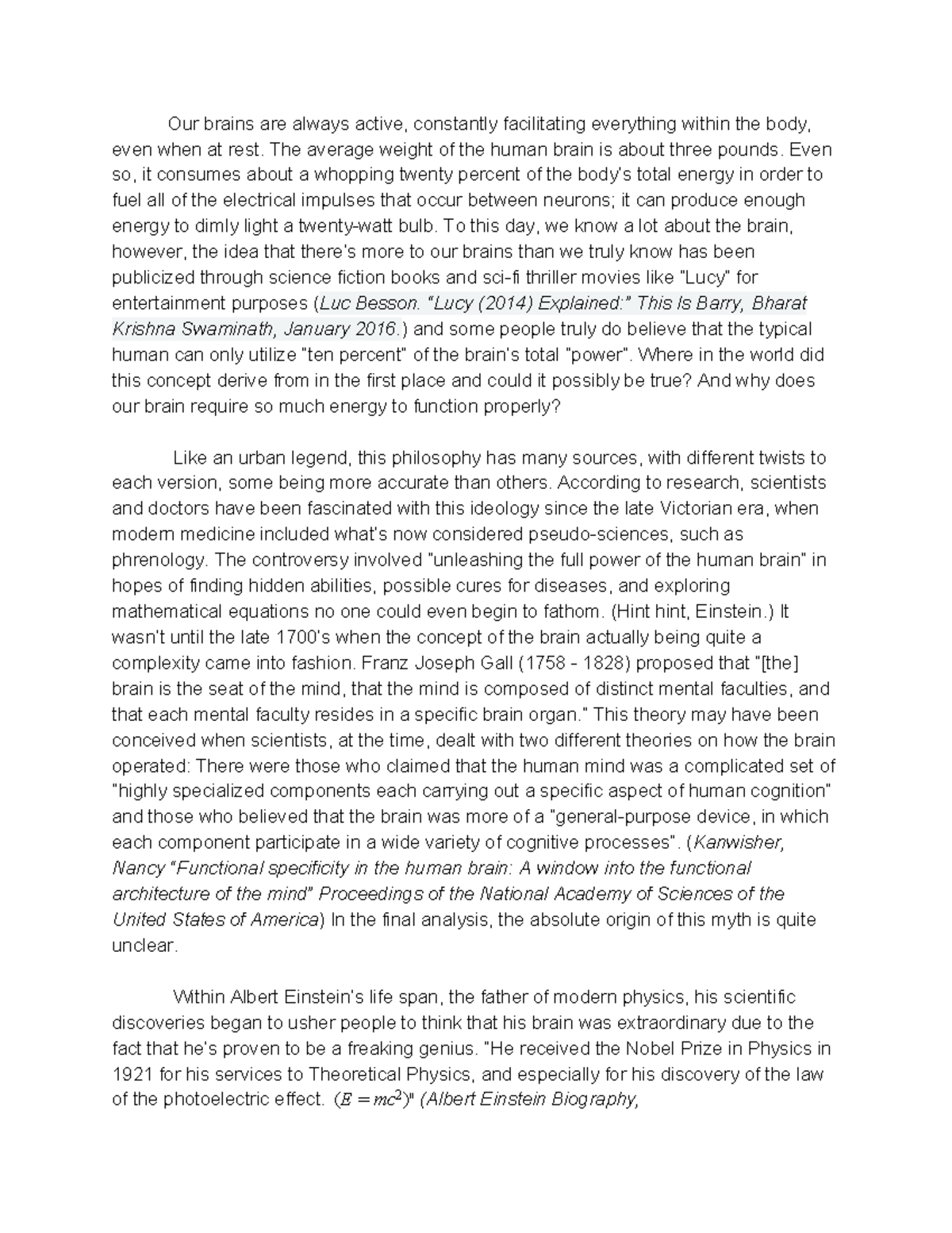 Common Myth Paper (Revised) - Our brains are always active, constantly ...