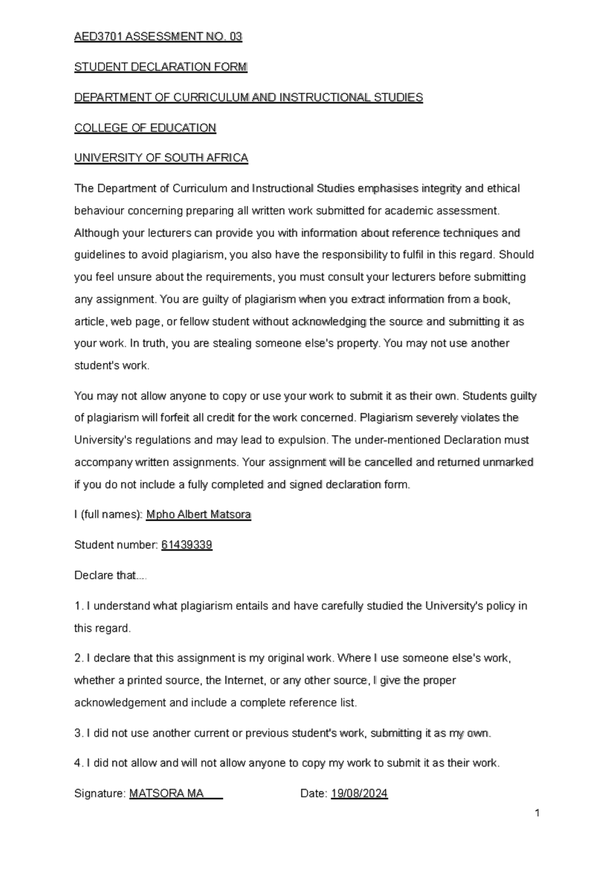 AED3701 Assignment 03 - Assessment in Education - AED3701 ASSESSMENT NO ...