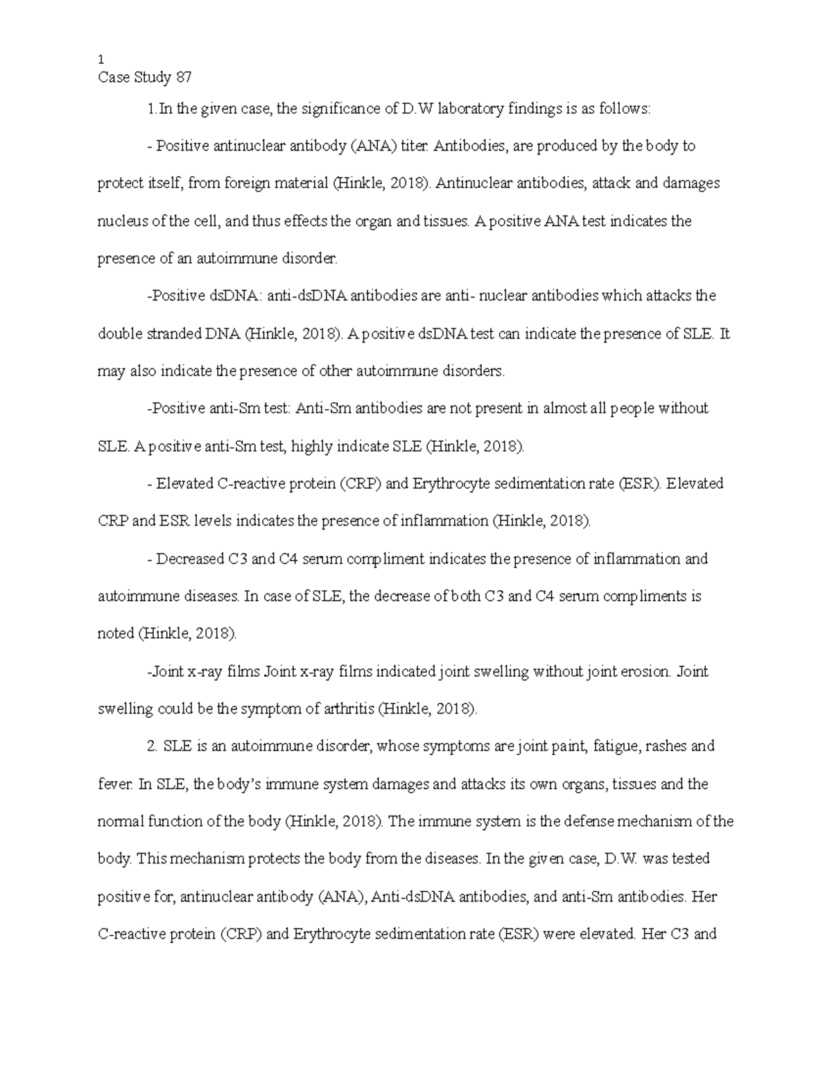 Case Study 87 - Case Study 87 1 the given case, the significance of D ...