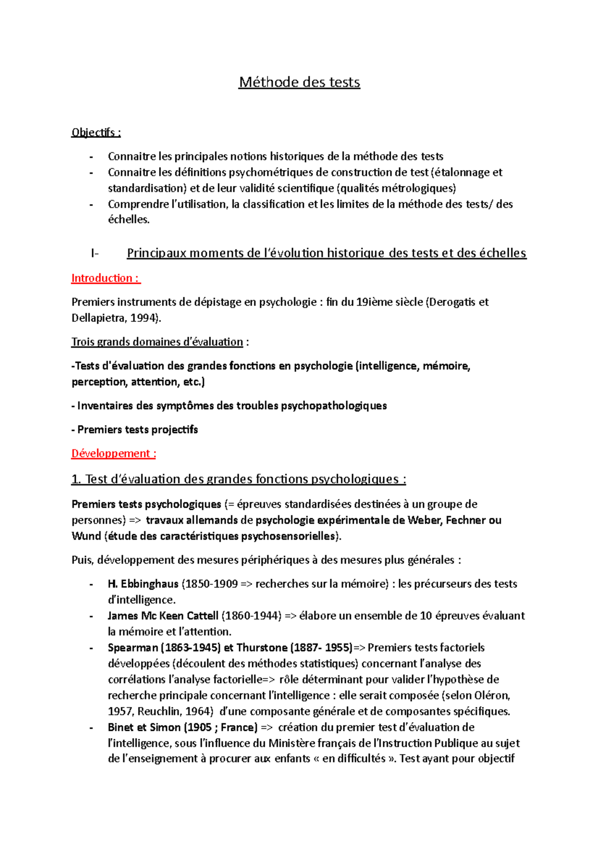 Méthode des tests - Méthode des tests Objectifs : Connaitre les ...