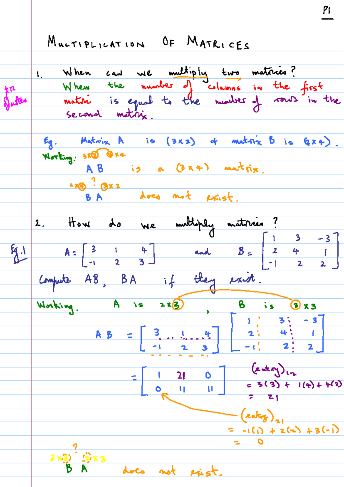 07 Multiplication Of Matrices - PI MULTIPLICATION OF MATRICES 1. When ...