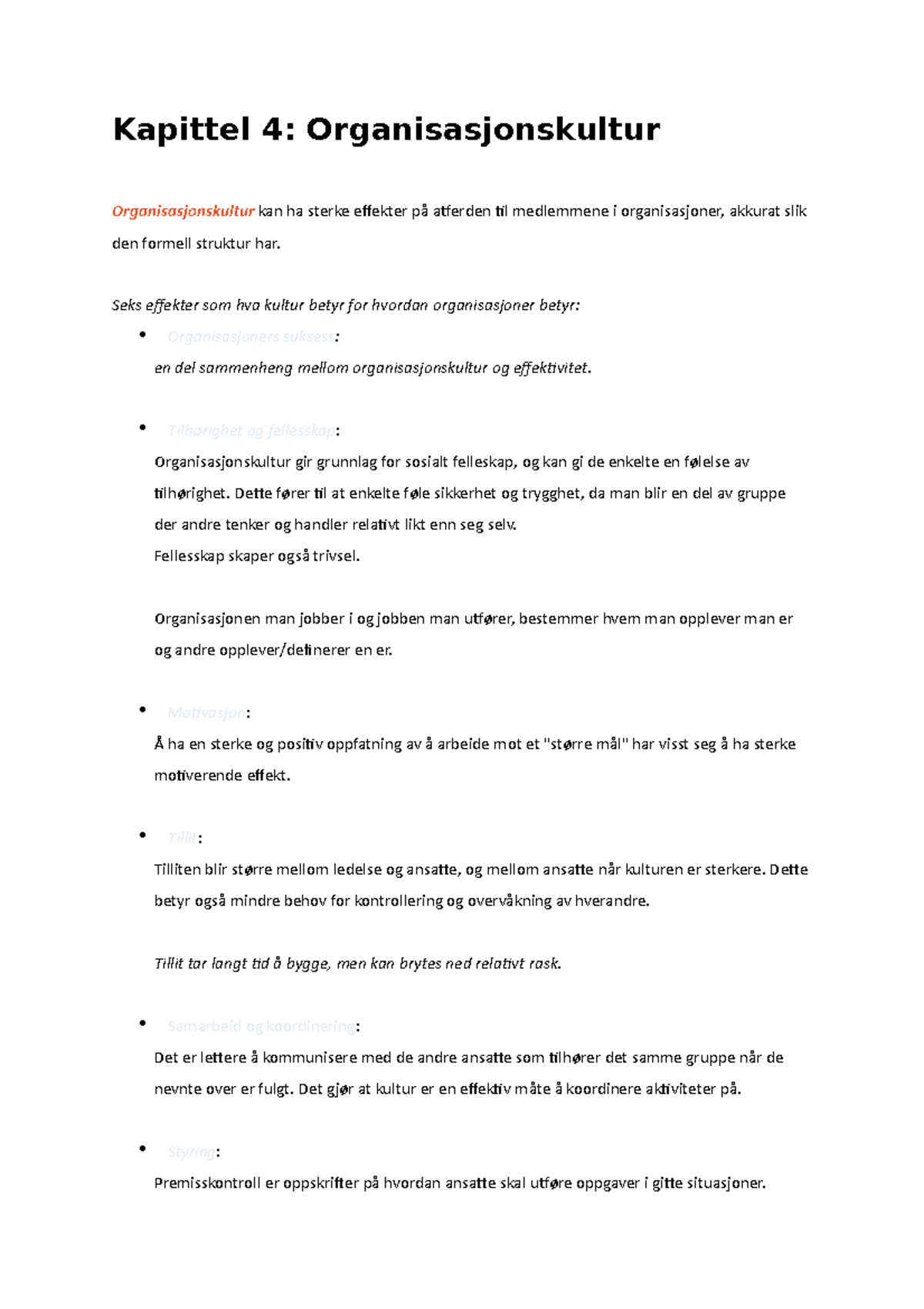 Kapittel 4- Organisasjonskultur - ORG1001 - Studocu