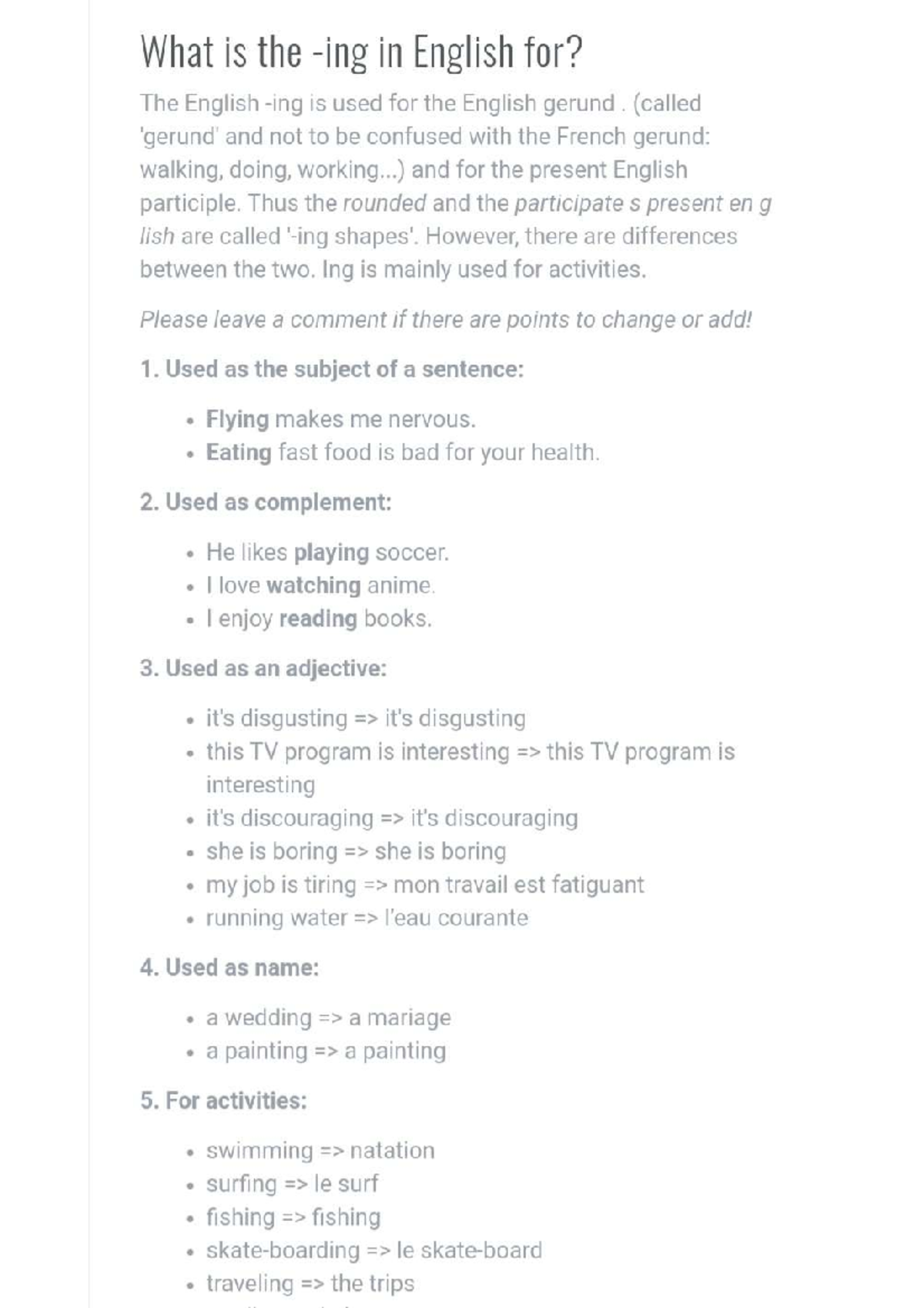 Le-ing an anglais - Cours in English (grammar) - English studies - Studocu