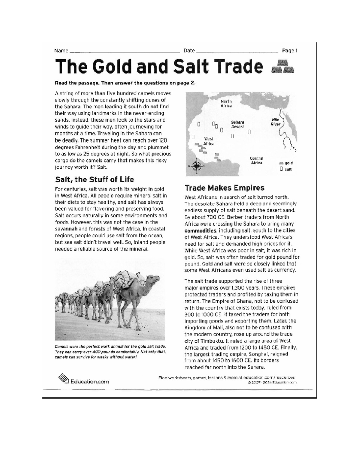 The Gold and Salt Trade Worksheet - EDU 180 - Studocu