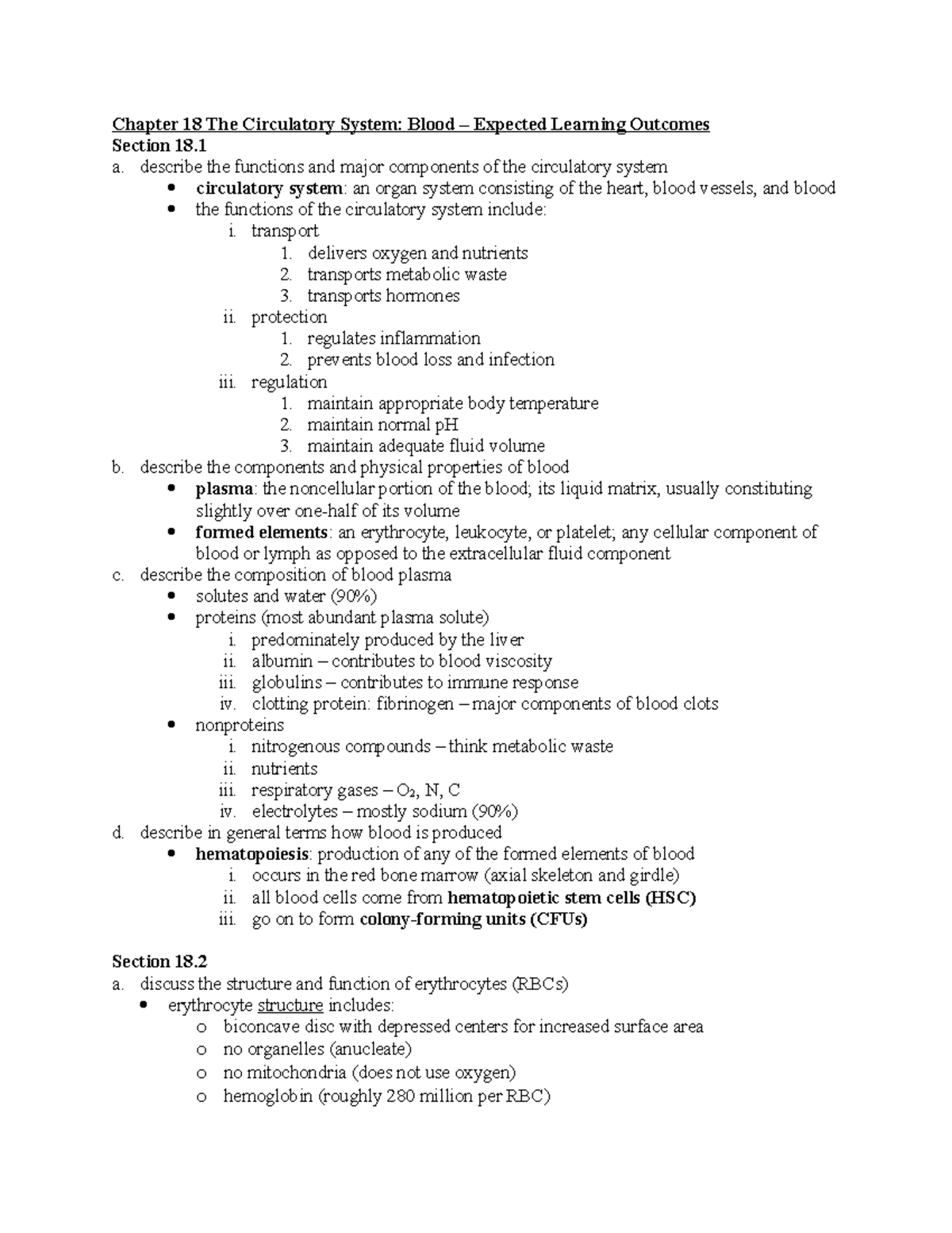 Ch 18 The Circ. System - Blood - Chapter 18 The Circulatory System ...