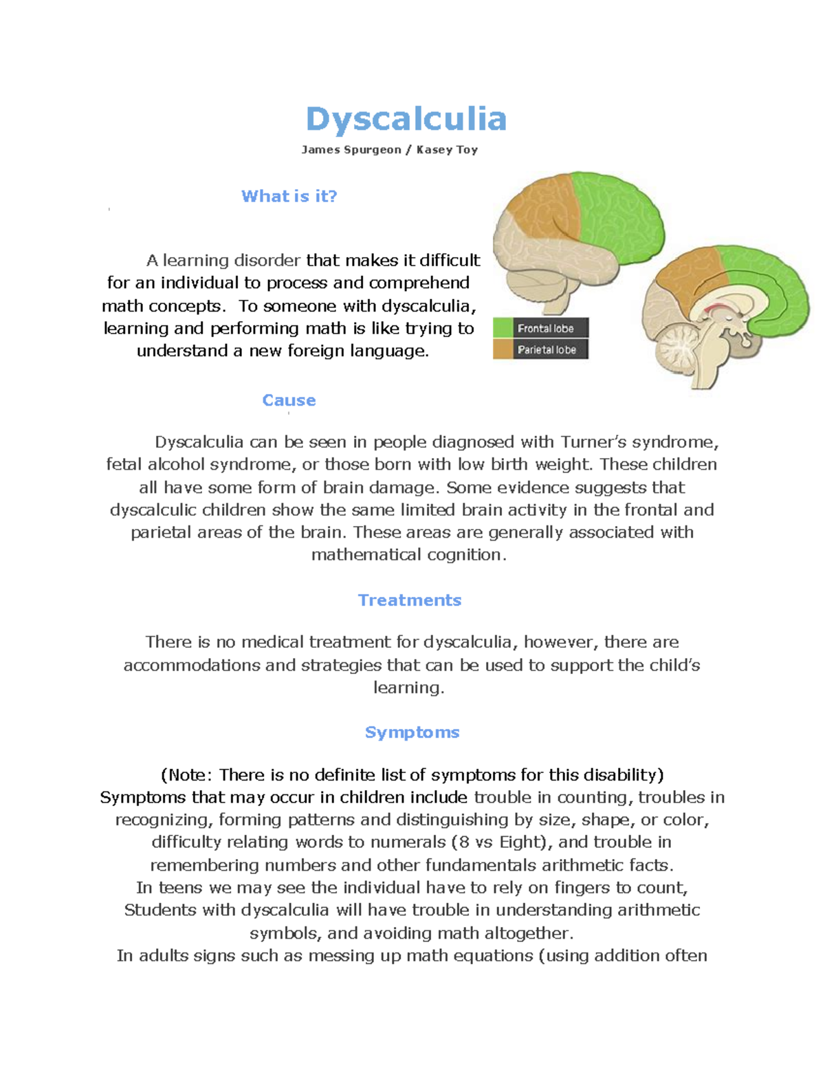 Learning disability- Dyscalculia flyer - Dyscalculia James Spurgeon ...