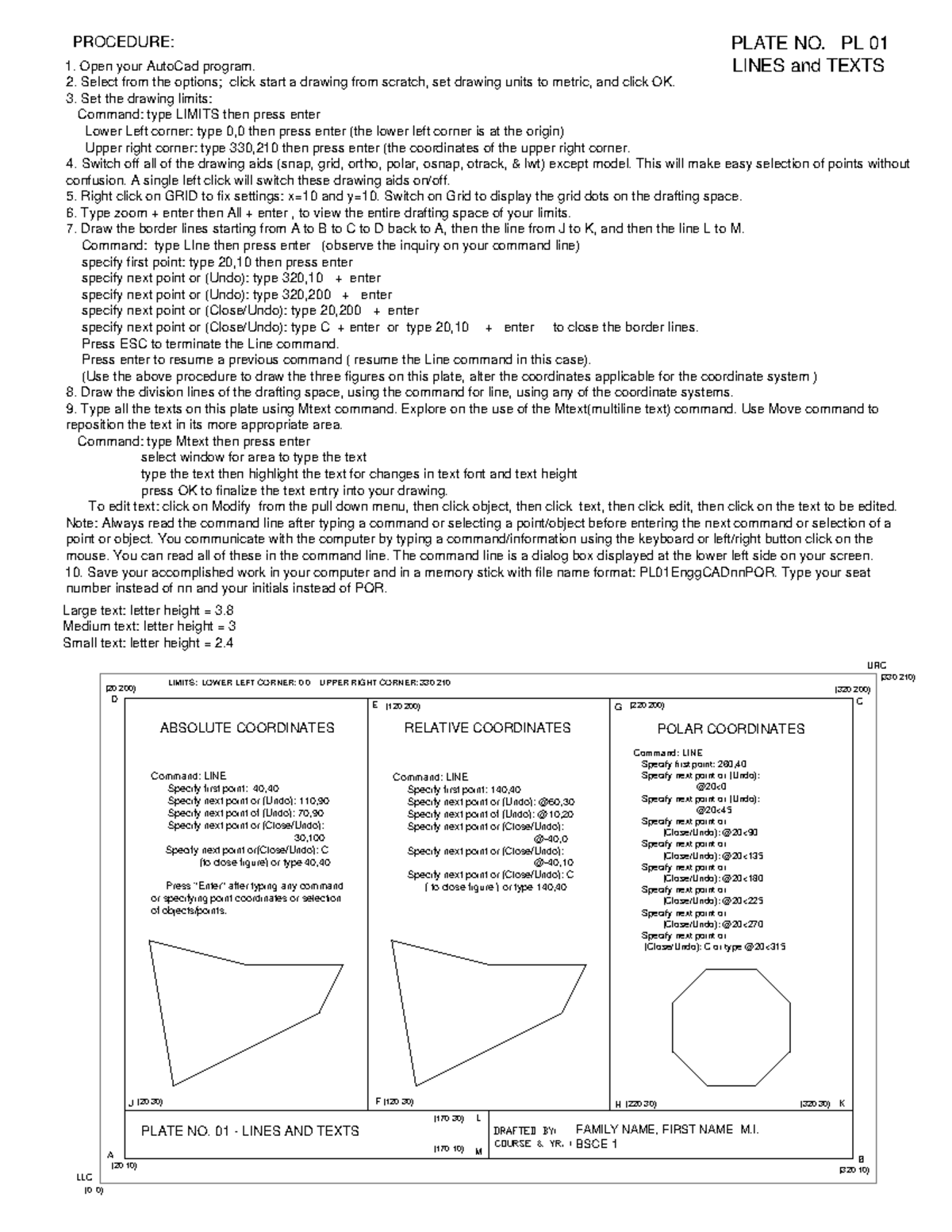 AUTOCAD PLATE 1 - Command: LINE Specify next point or (Close/Undo ...