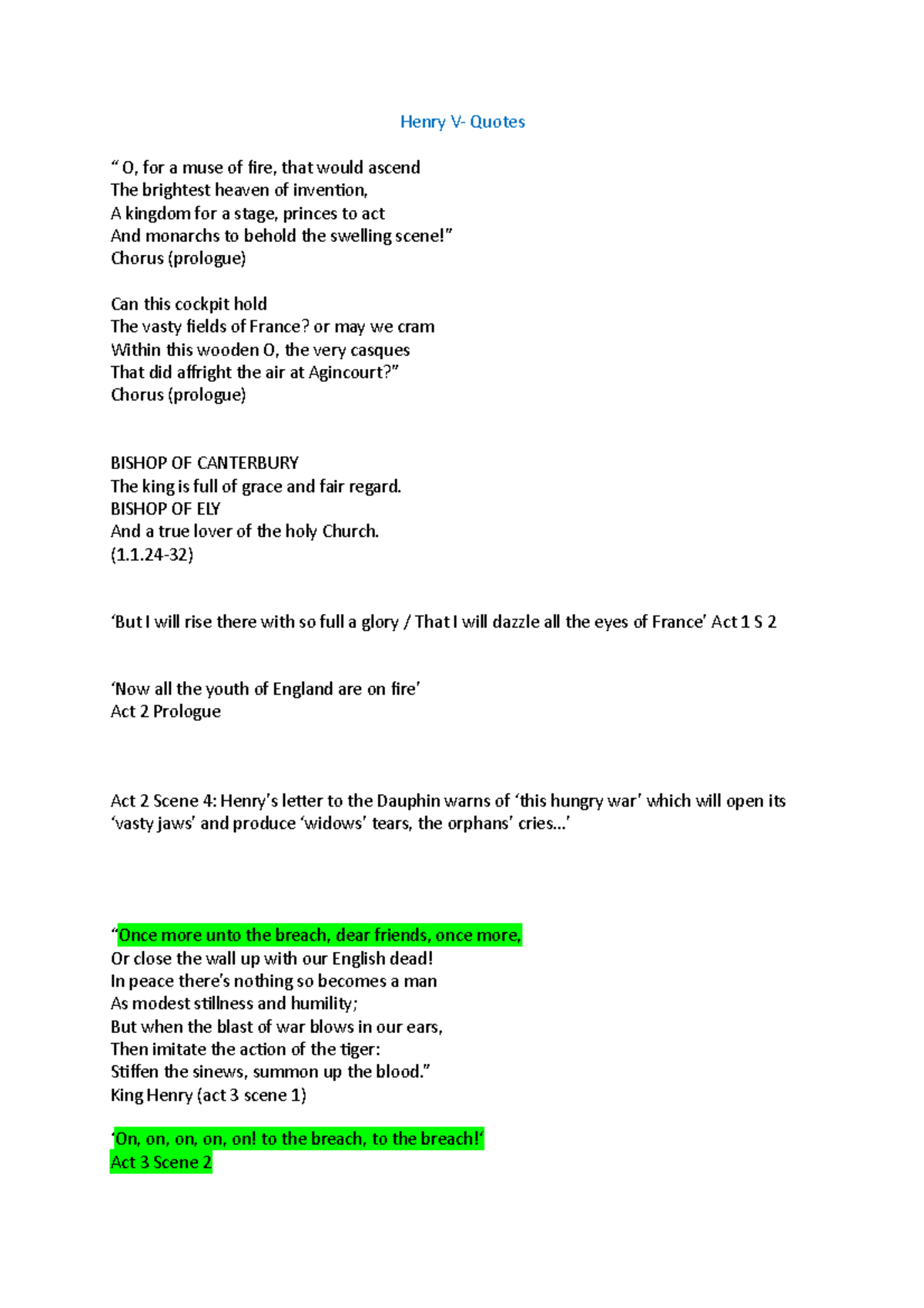 Henry V quotes - Henry V- Quotes “ O, for a muse of fire, that would ...