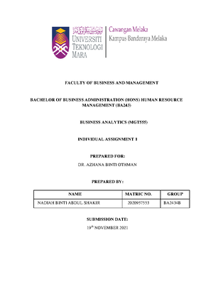 Individual Assignment Reflection Paper MGT400 - BACHELOR OF BUSINESS ...