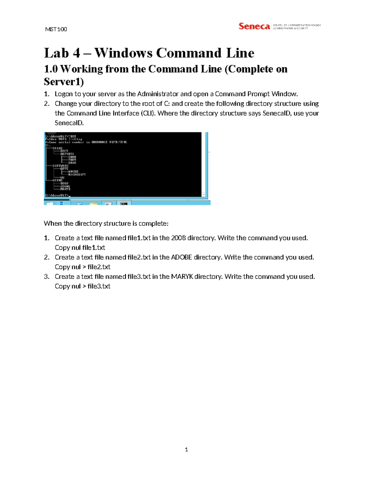 Lab 4 Windows Command Line Mst Lab 4 Windows Command Line 1 Working From The Command Line 