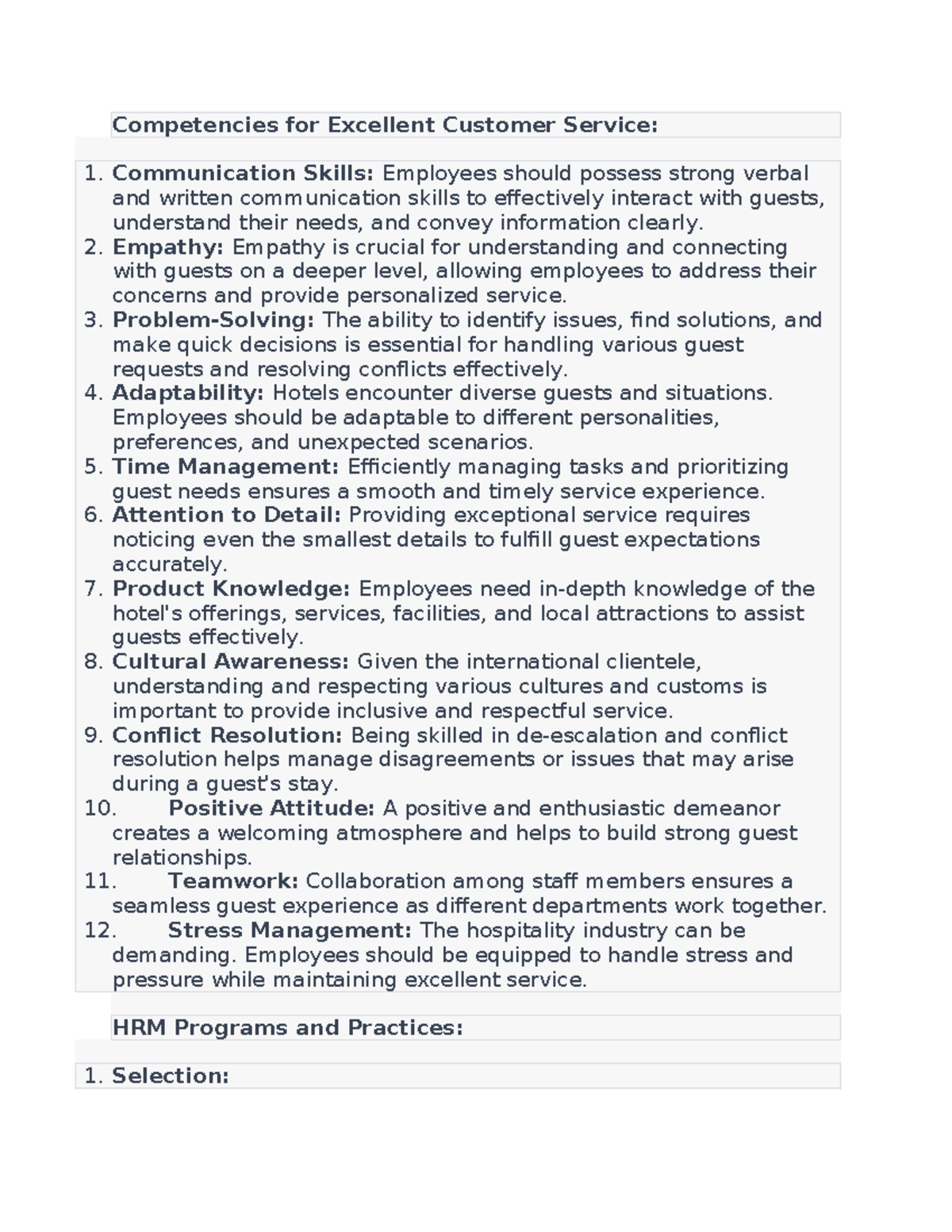 Case study 1 - yes - Competencies for Excellent Customer Service: 1 ...