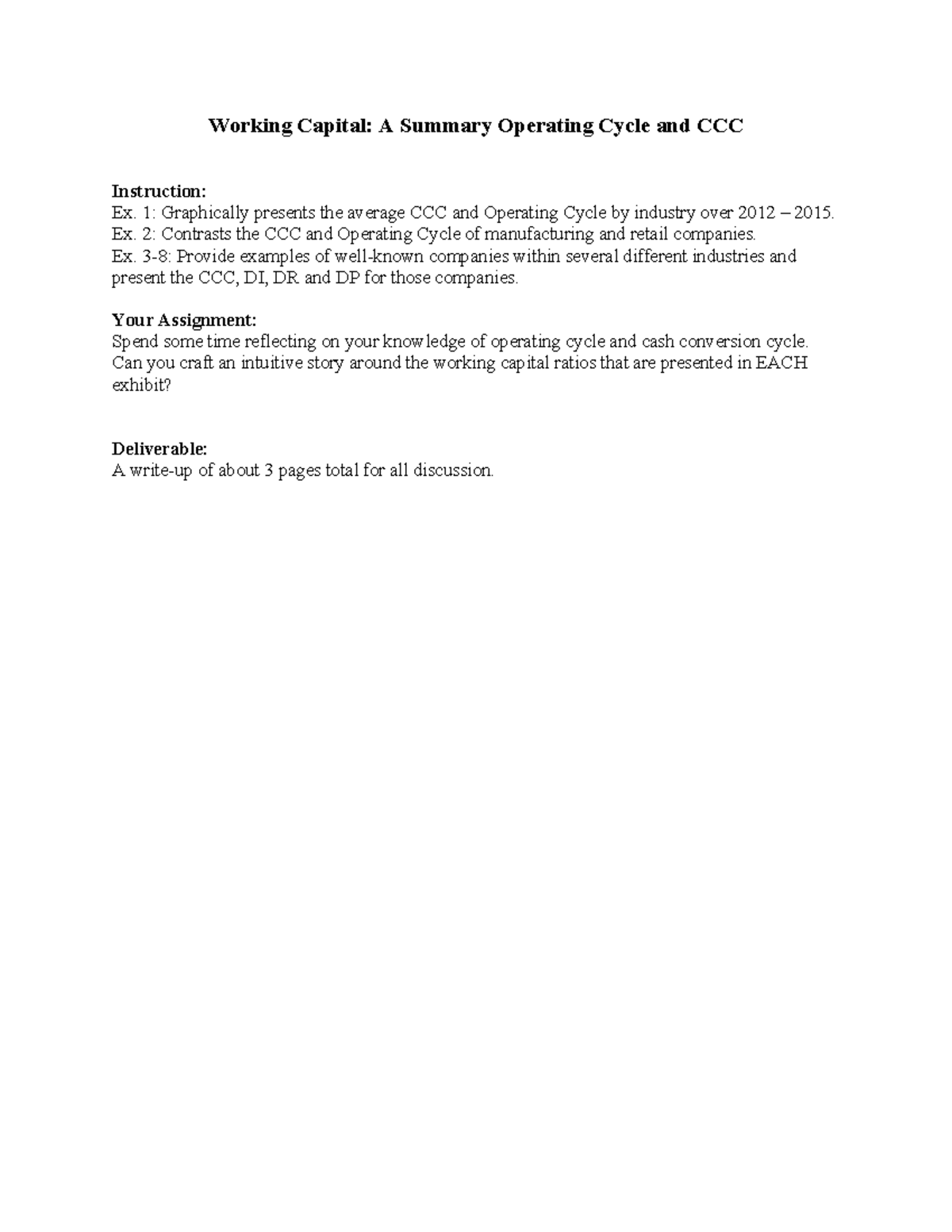 Project ccc - Zhu - Working Capital: A Summary Operating Cycle and CCC ...