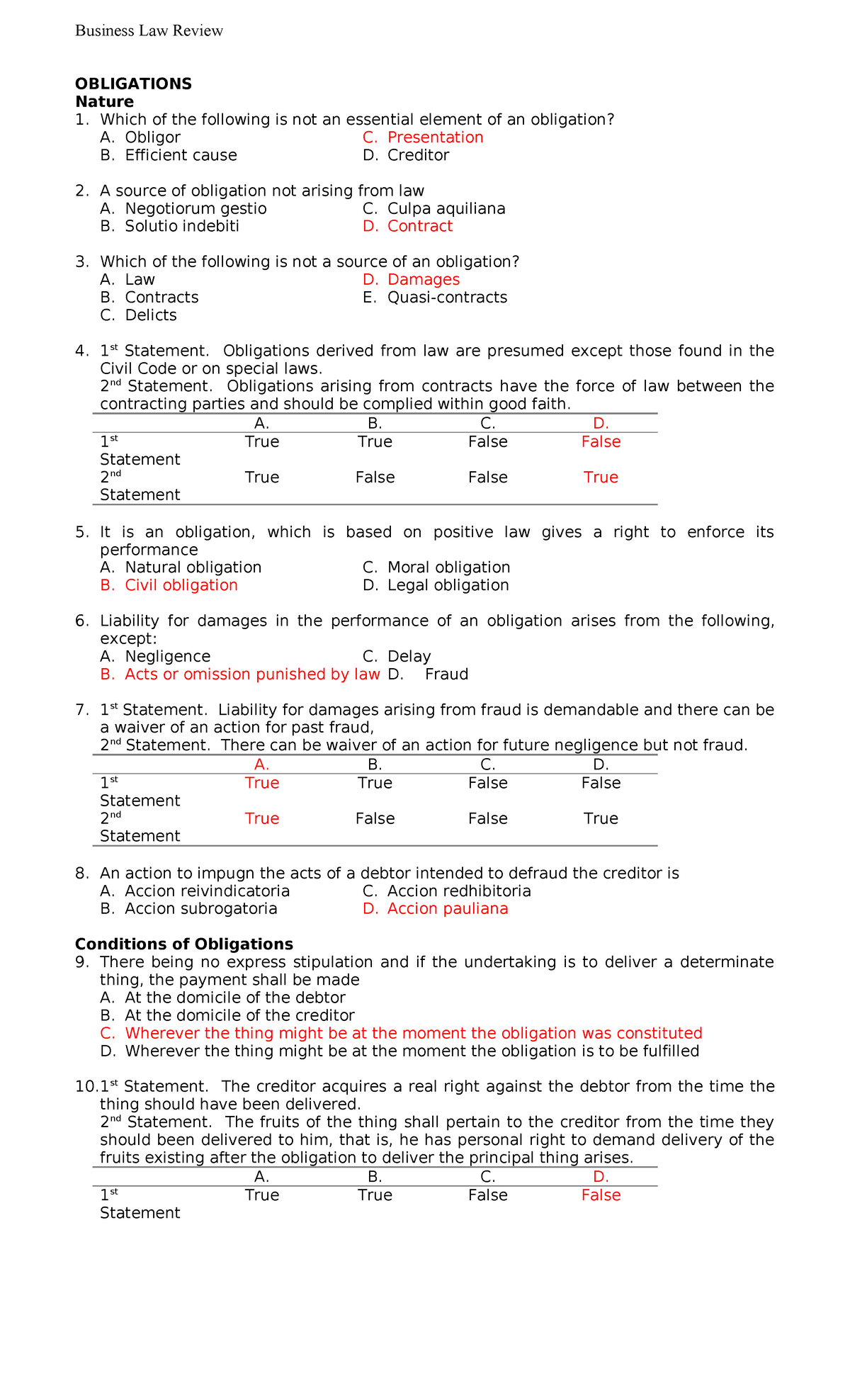 Pdf (29) business law test bank questionnaire - OBLIGATIONS Nature ...