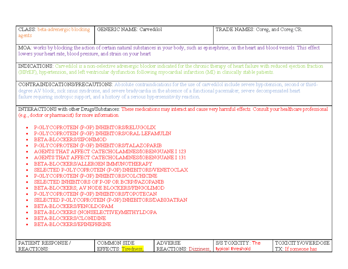 Carvedilol med card - CLASS: beta-adrenergic blocking agents GENERIC ...