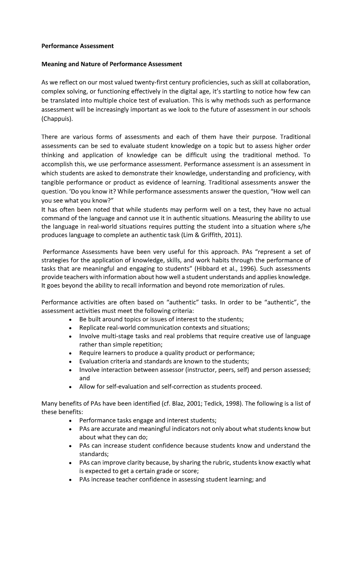 Performance-Assessment - Performance Assessment Meaning and Nature of ...