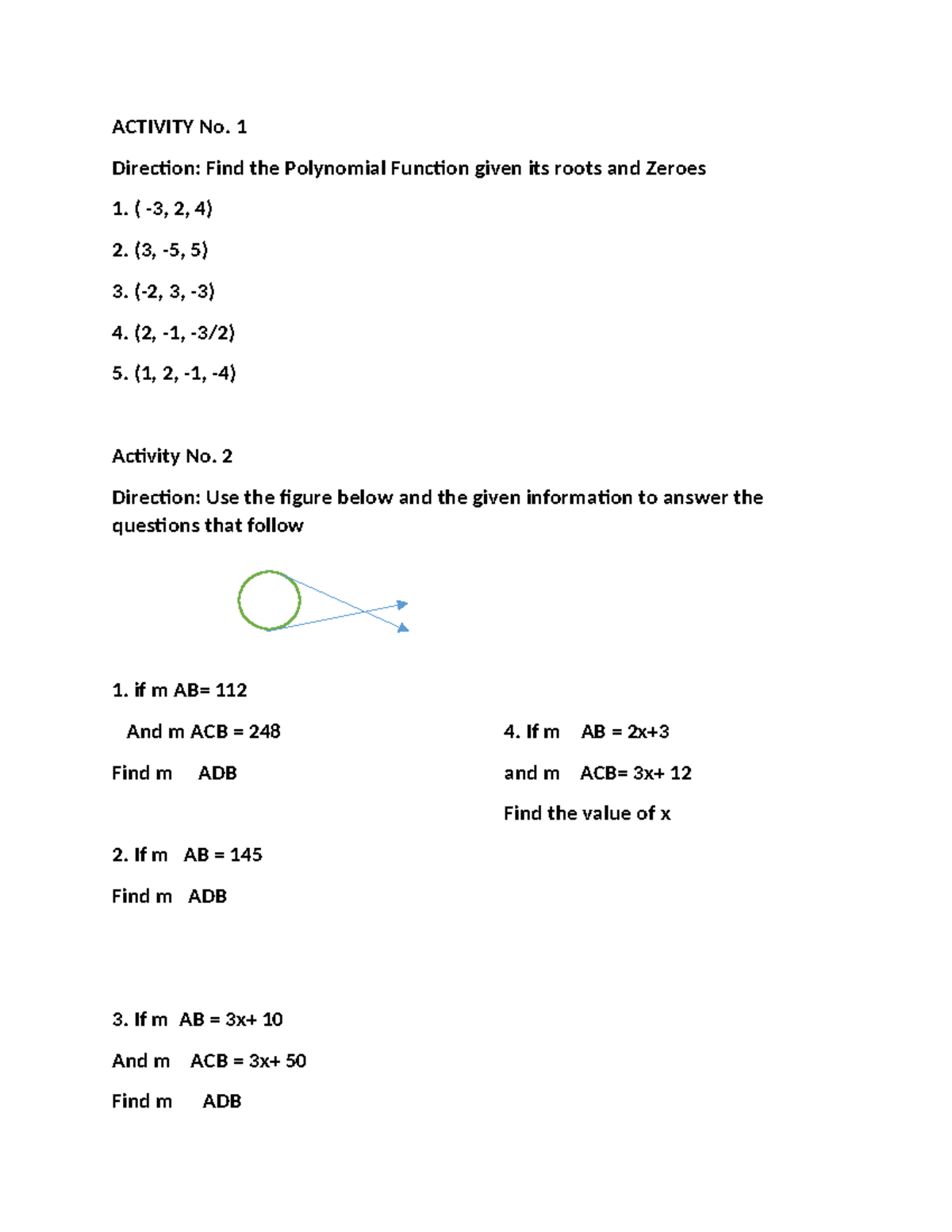 Activity for Friday Catch Up Program - BSEd Mathematics - ACTIVITY No ...