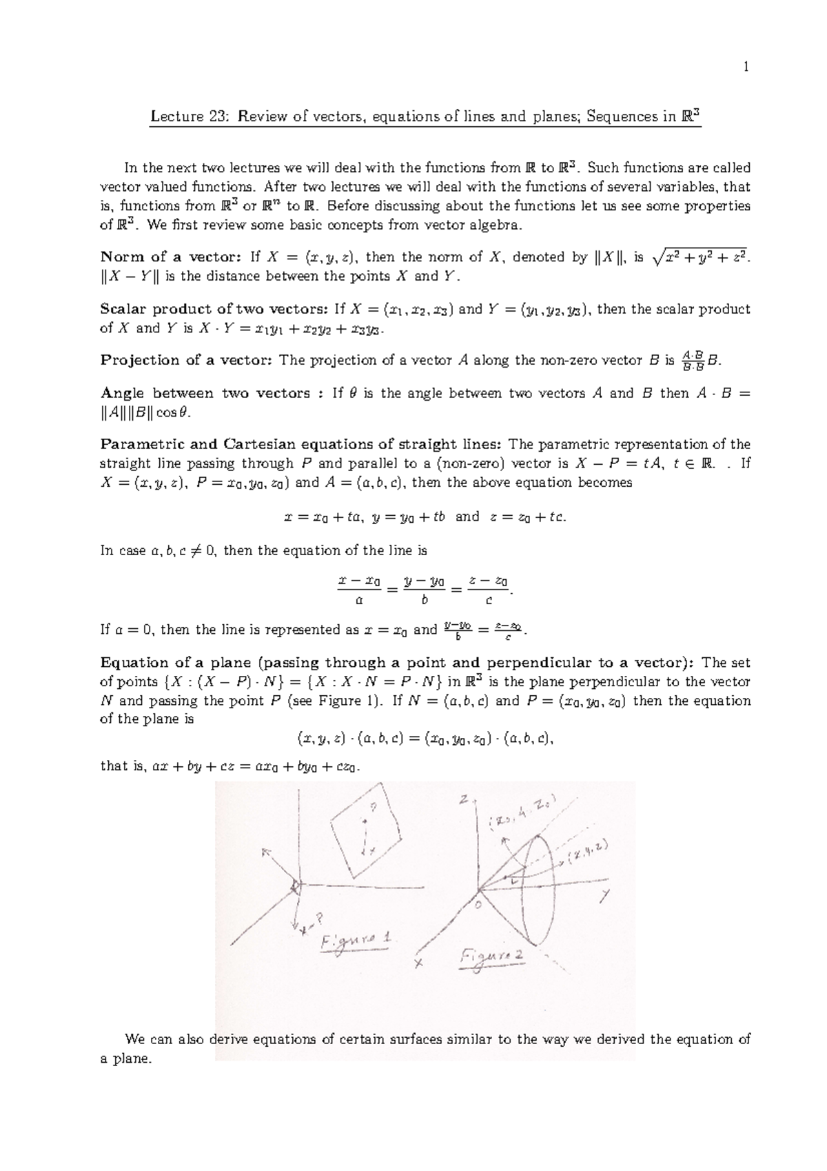 Review of vectors, equations of lines and planes; Sequences in R 3 ...