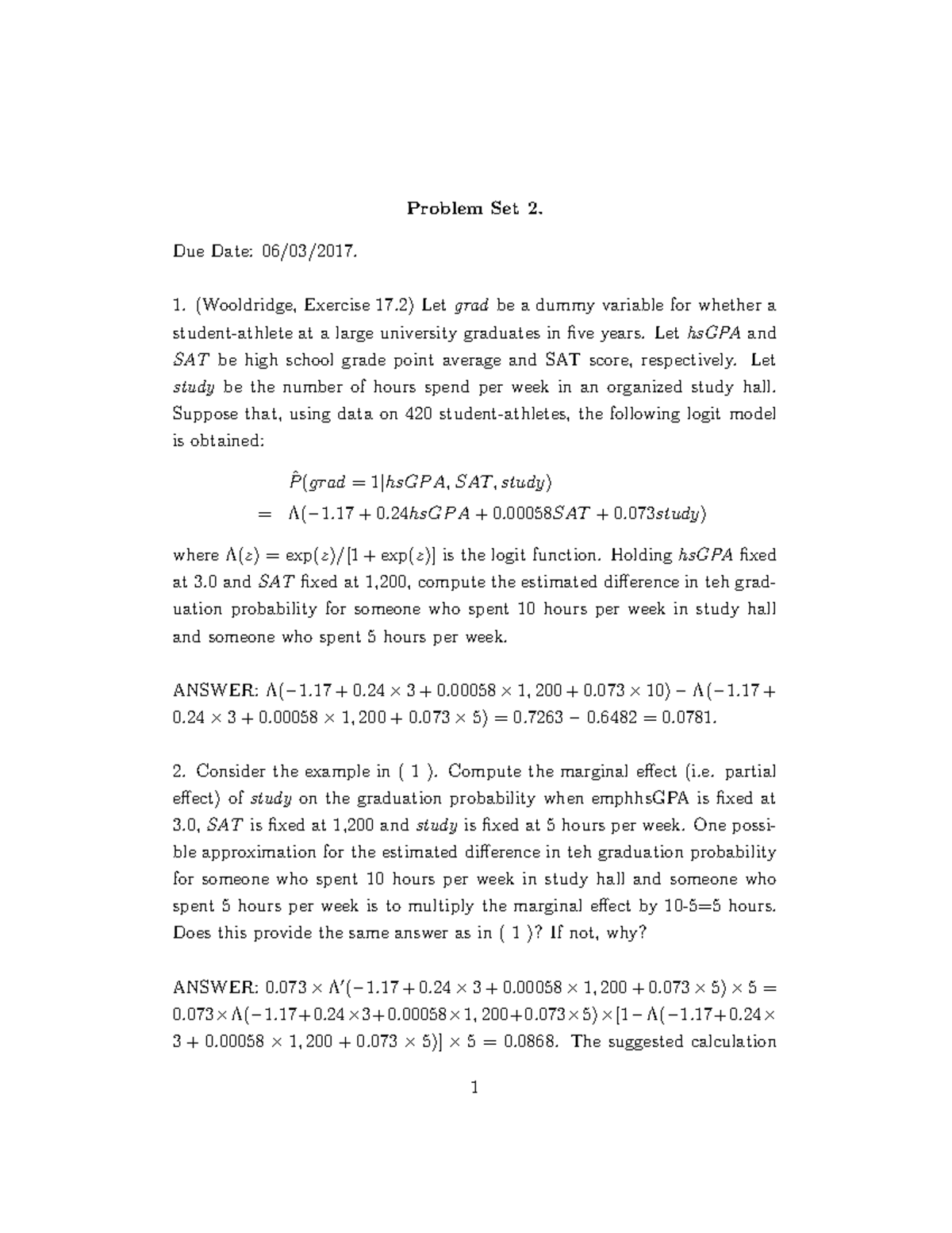 Ps 2 Econometrics Notes And Problem Sets Problem Set 2 Due Date 06032017 Wooldridge