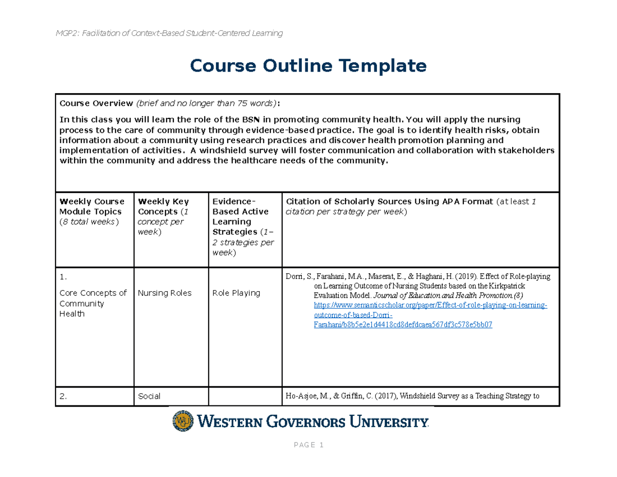 Course Outline Template (MLR-Final) - MGP2: Facilitation of Context ...