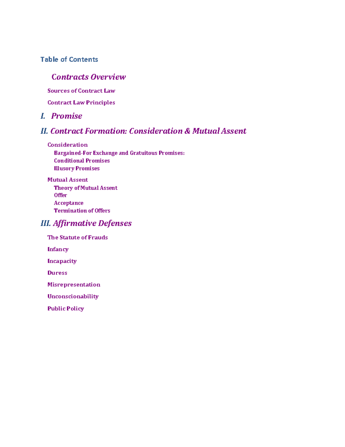 2020 Contracts - Outline - Table of Contents C ontracts Overview ...