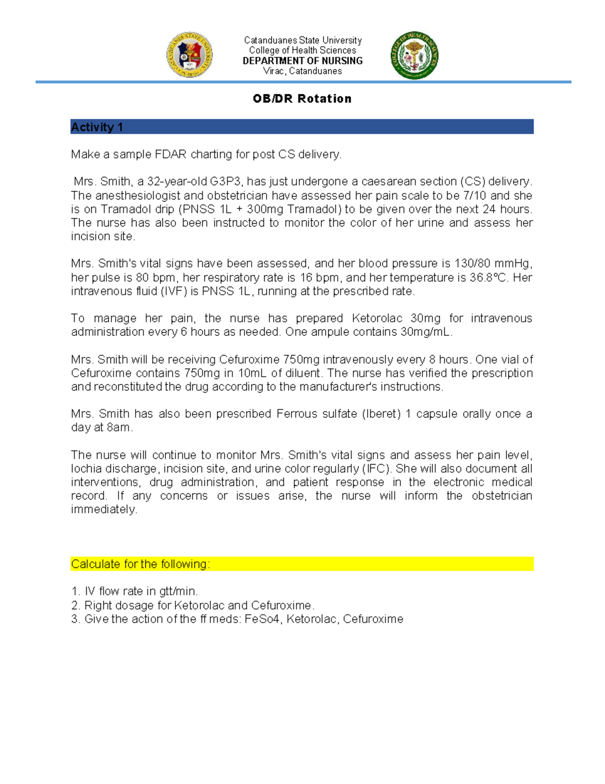 OB Case Scenario - Maternal - Catanduanes State University College of ...