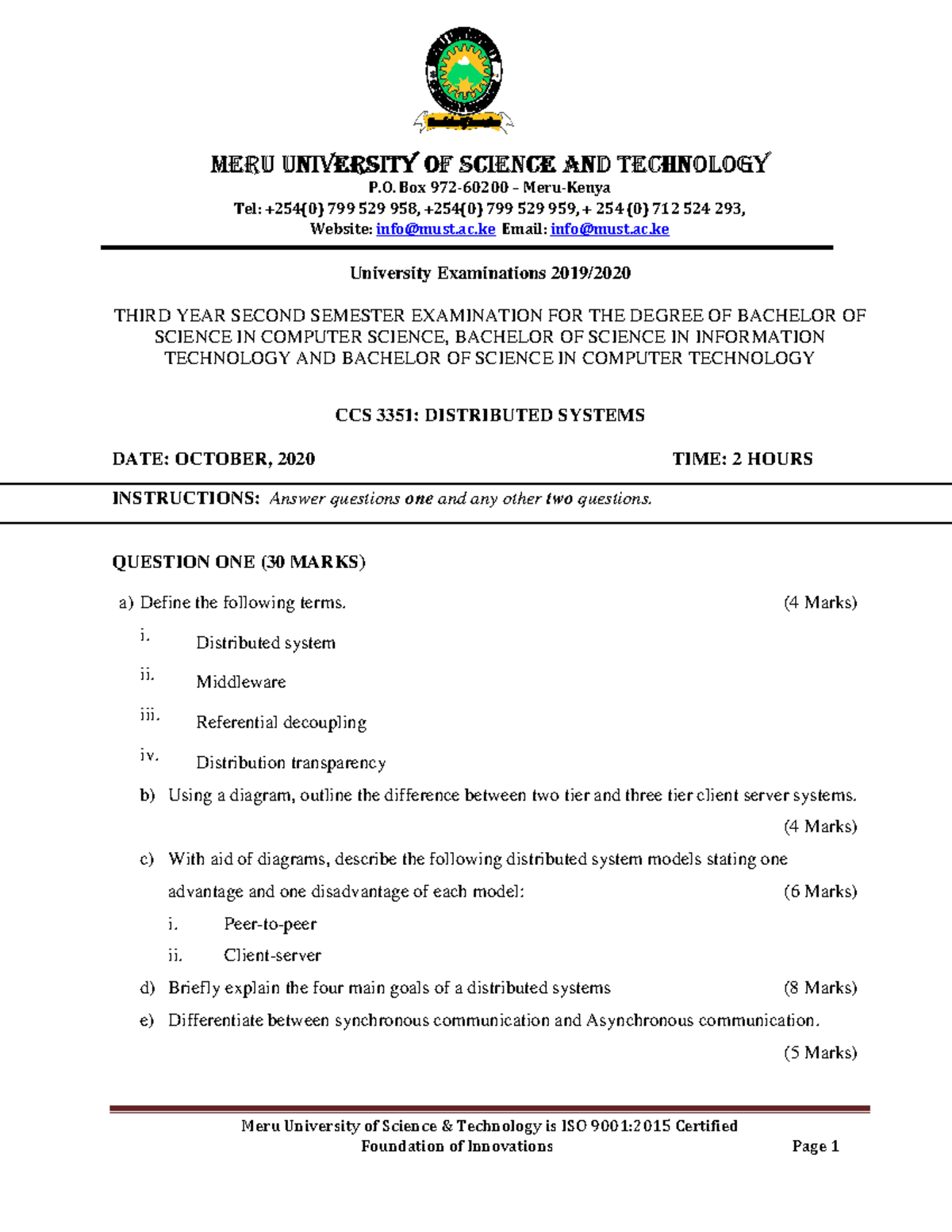 CCS 3351 Distributed Systems - Meru University of Science & Technology ...