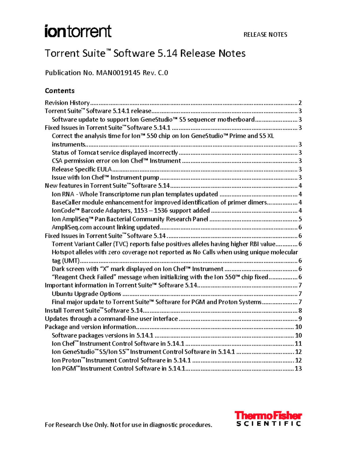MAN0019145 Torrent Suite Software 5 14 Release Notes - For Research Use ...