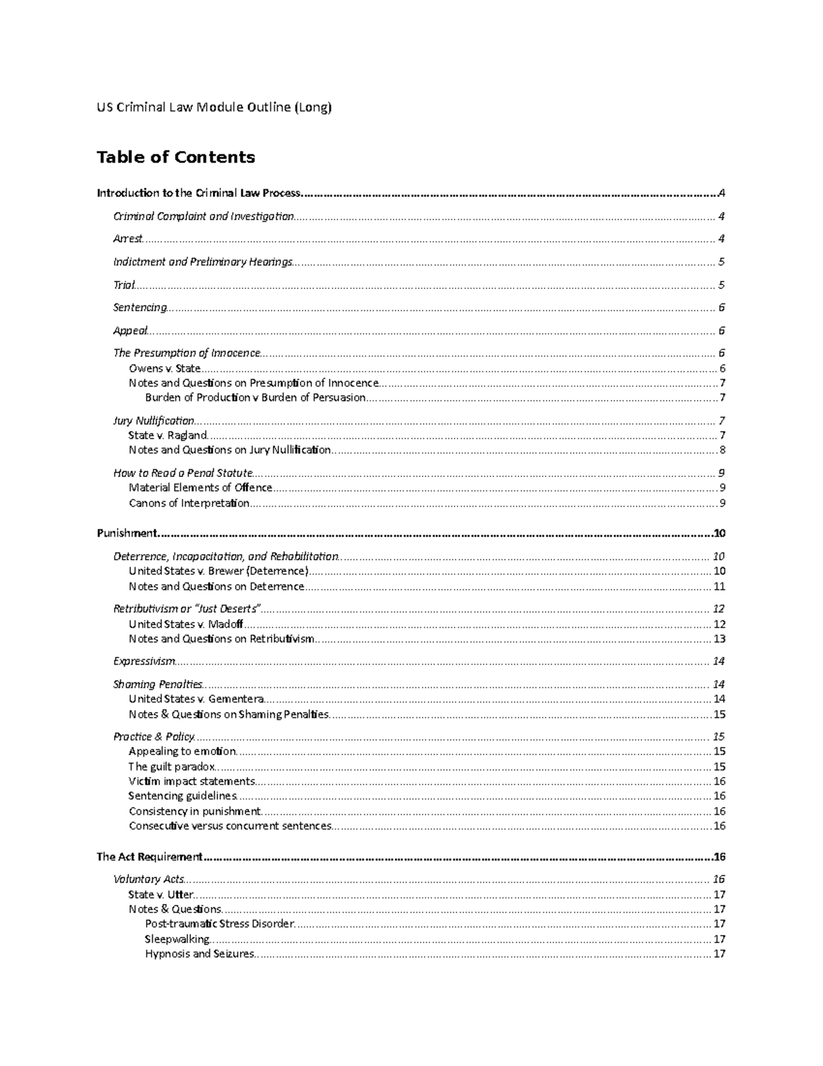 US Criminal Law Module Outline - - Studocu