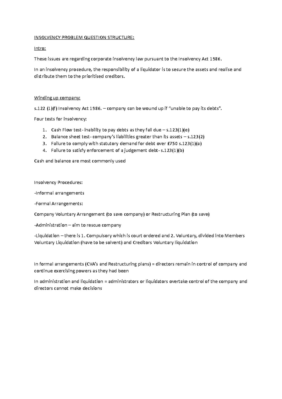 Problem Question Structure - INSOLVENCY PROBLEM QUESTION STRUCTURE ...