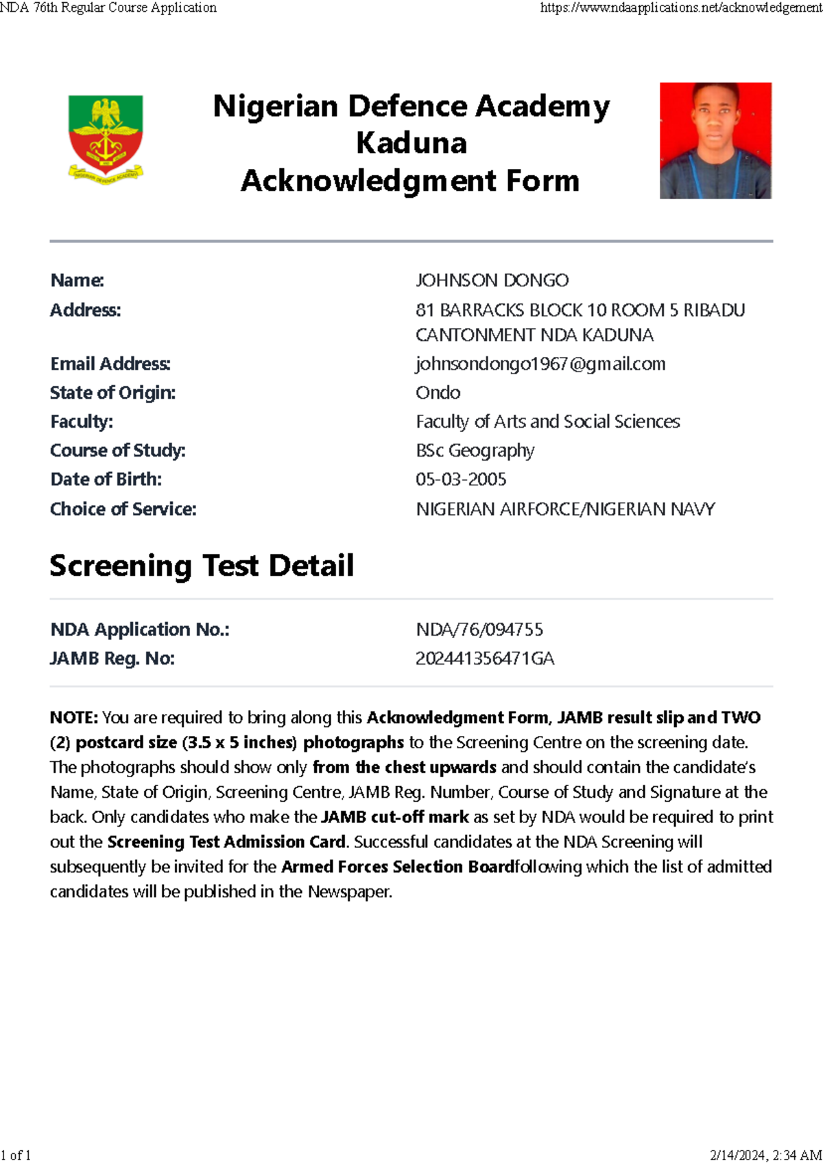 NDA 76th Regular Course Application - Nigerian Defence Academy Kaduna ...