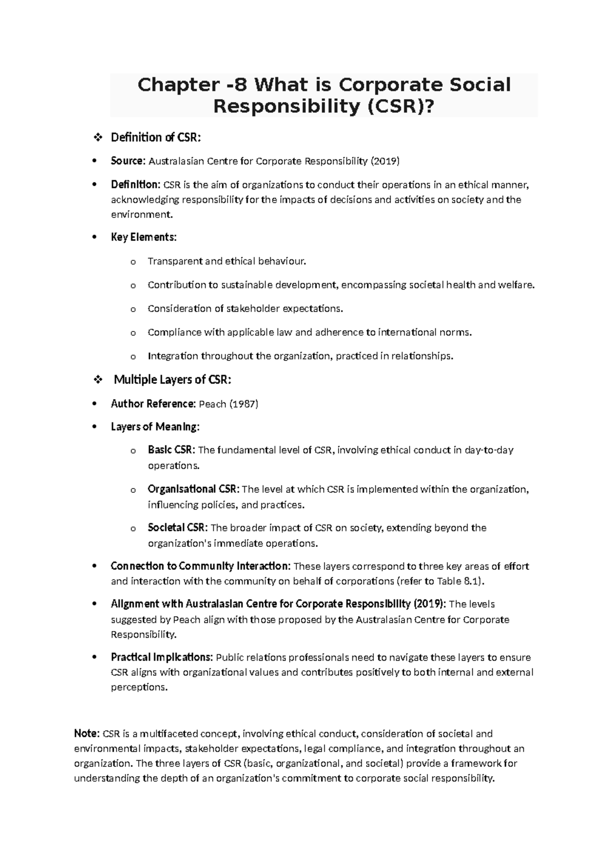Chapter-8 Notes - Chapter -8 What is Corporate Social Responsibility ...