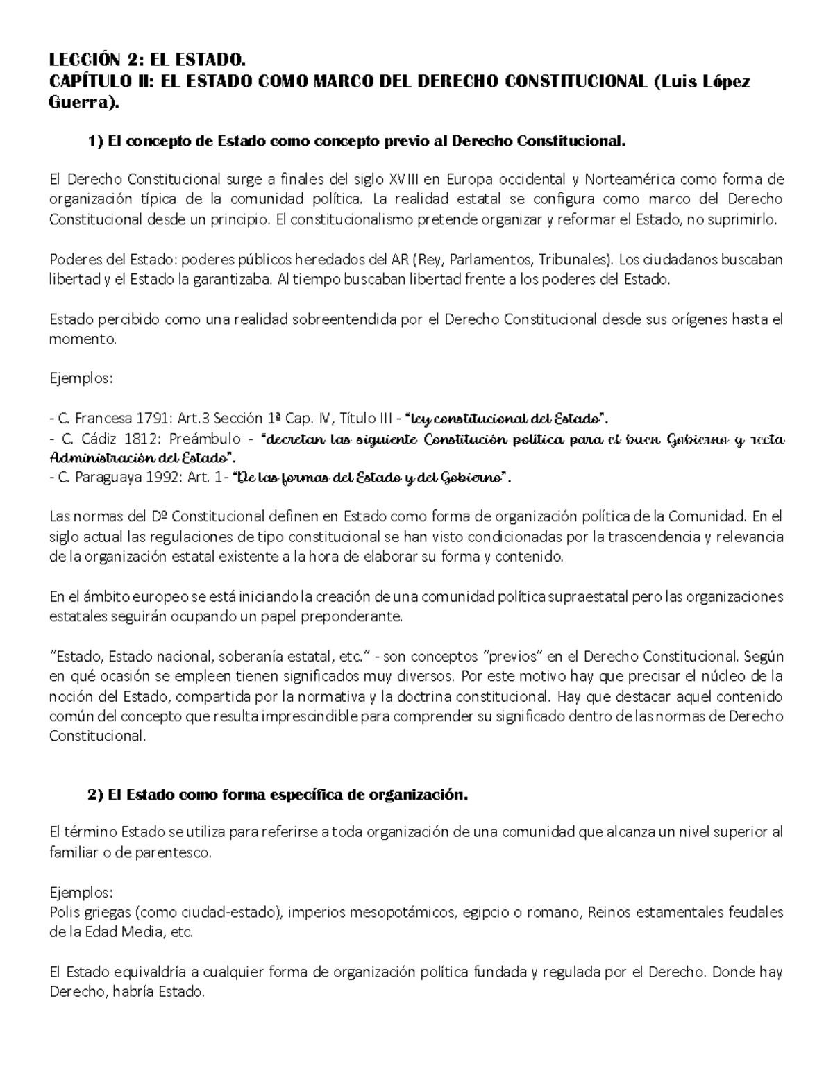Lección 2. Resumen textos - LECCIÓN 2: EL ESTADO. CAPÍTULO II: EL ...
