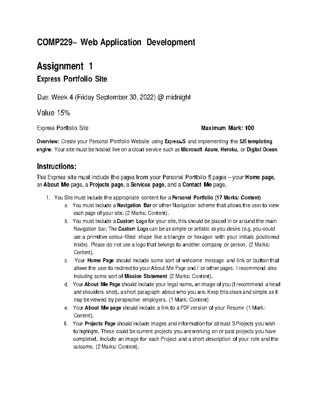 Assignment 1 - Express Portfolio - COMP229 – Web Application Development Assignment 1 Express ...